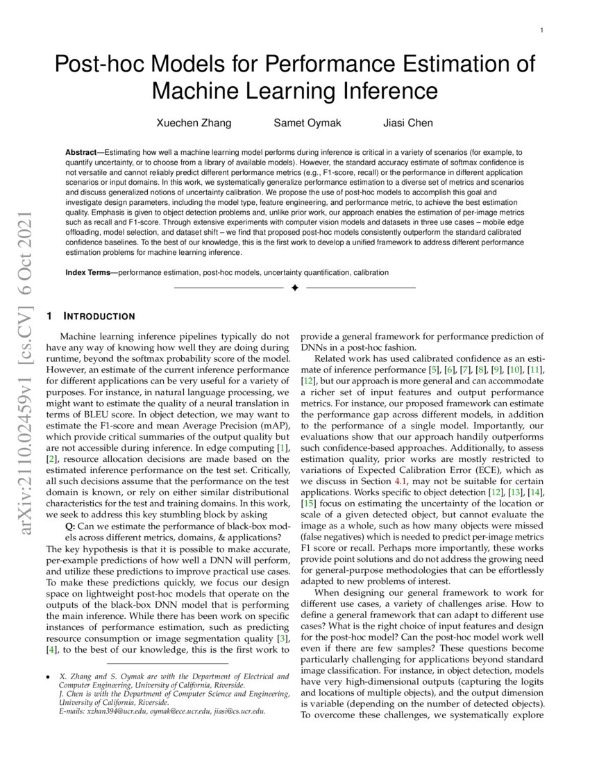 Post-hoc Models for Performance Estimation of Machine Learning ...