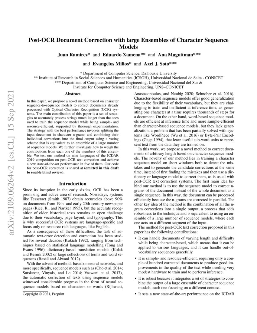 Post Ocr Document Correction With Large Ensembles Of Character Sequence Models Deepai