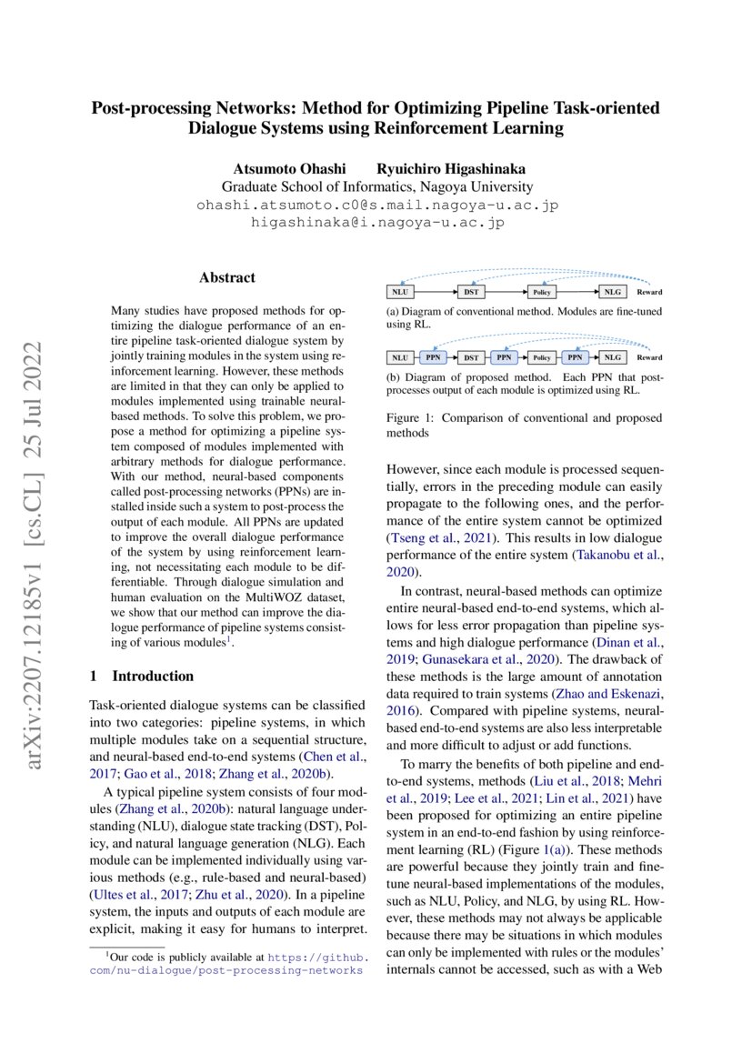 Post-processing Networks: Method for Optimizing Pipeline Task-oriented Dialogue Systems using ...