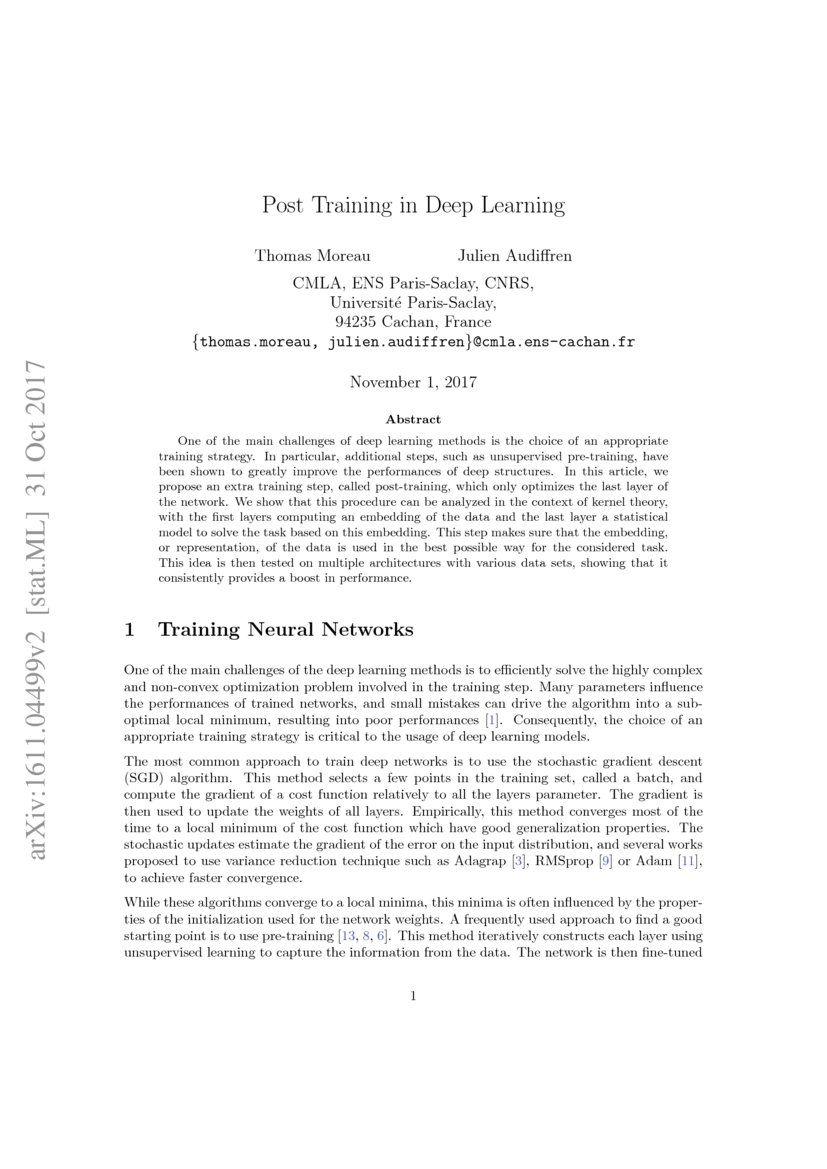 Post Training in Deep Learning with Last Kernel | DeepAI