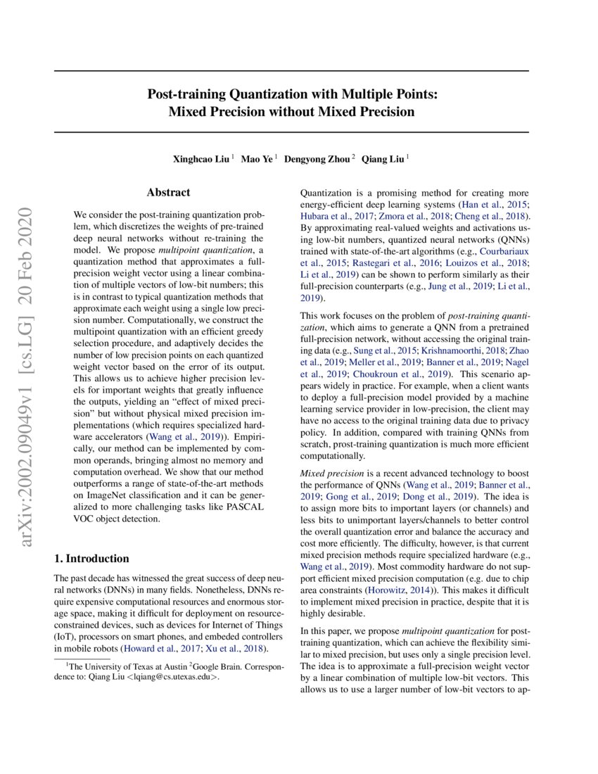 Post-training Quantization with Multiple Points: Mixed Precision without Mixed Precision | DeepAI