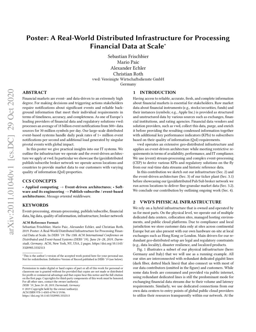 Poster: A Real-World Distributed Infrastructure for Processing ...