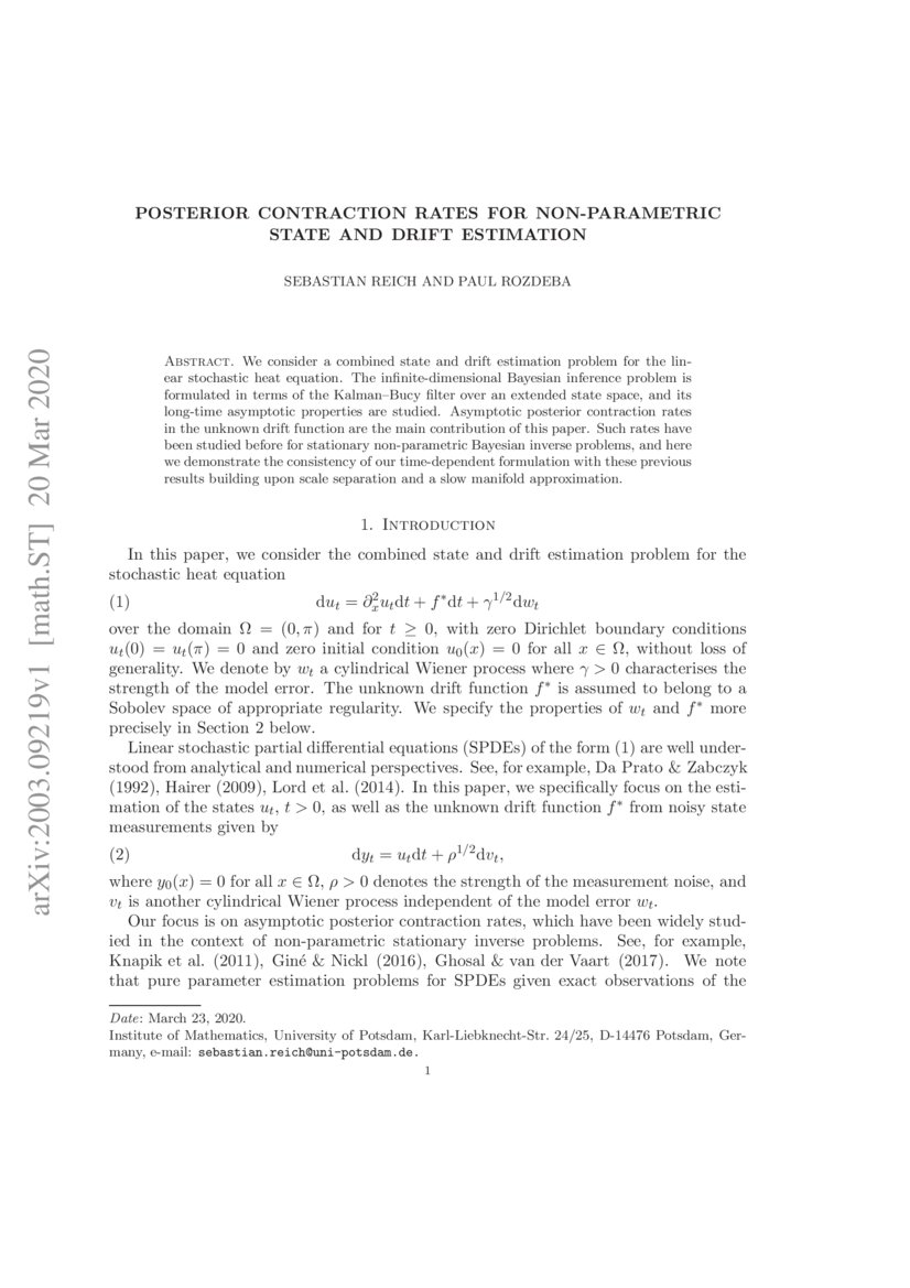 Posterior Contraction Rates For Non Parametric State And Drift