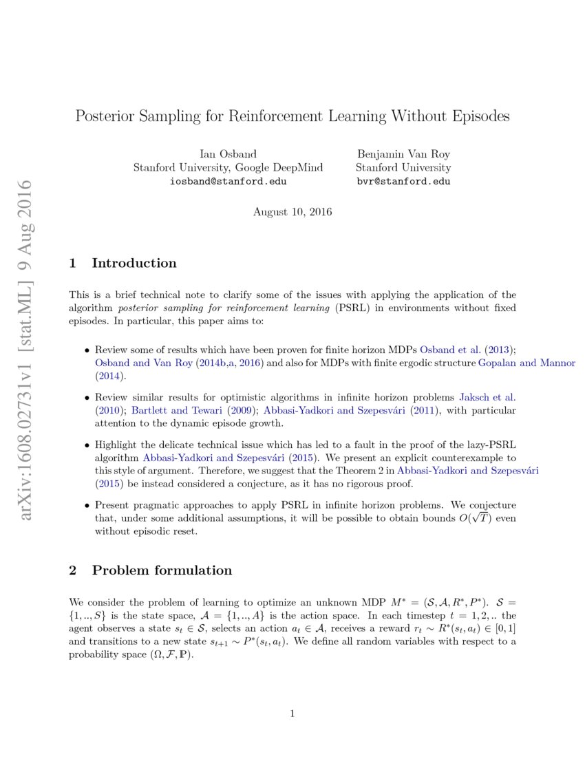 Posterior Sampling for Reinforcement Learning Without Episodes | DeepAI