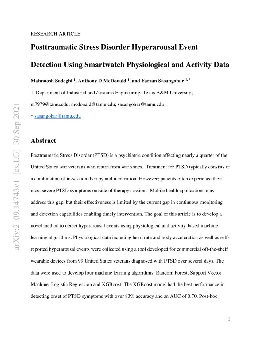 Posttraumatic Stress Disorder Hyperarousal Event Detection Using ...