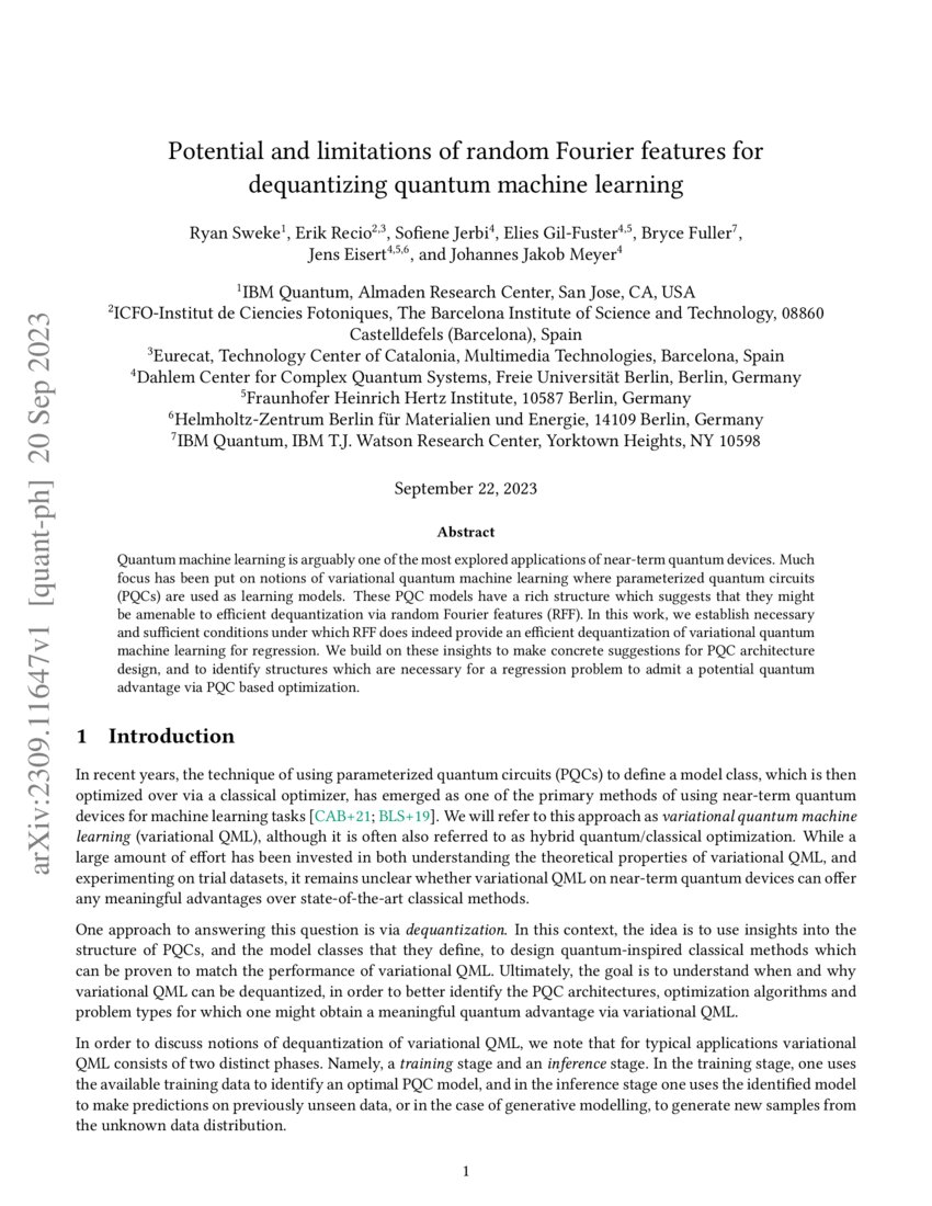 Potential And Limitations Of Random Fourier Features For Dequantizing Quantum Machine Learning