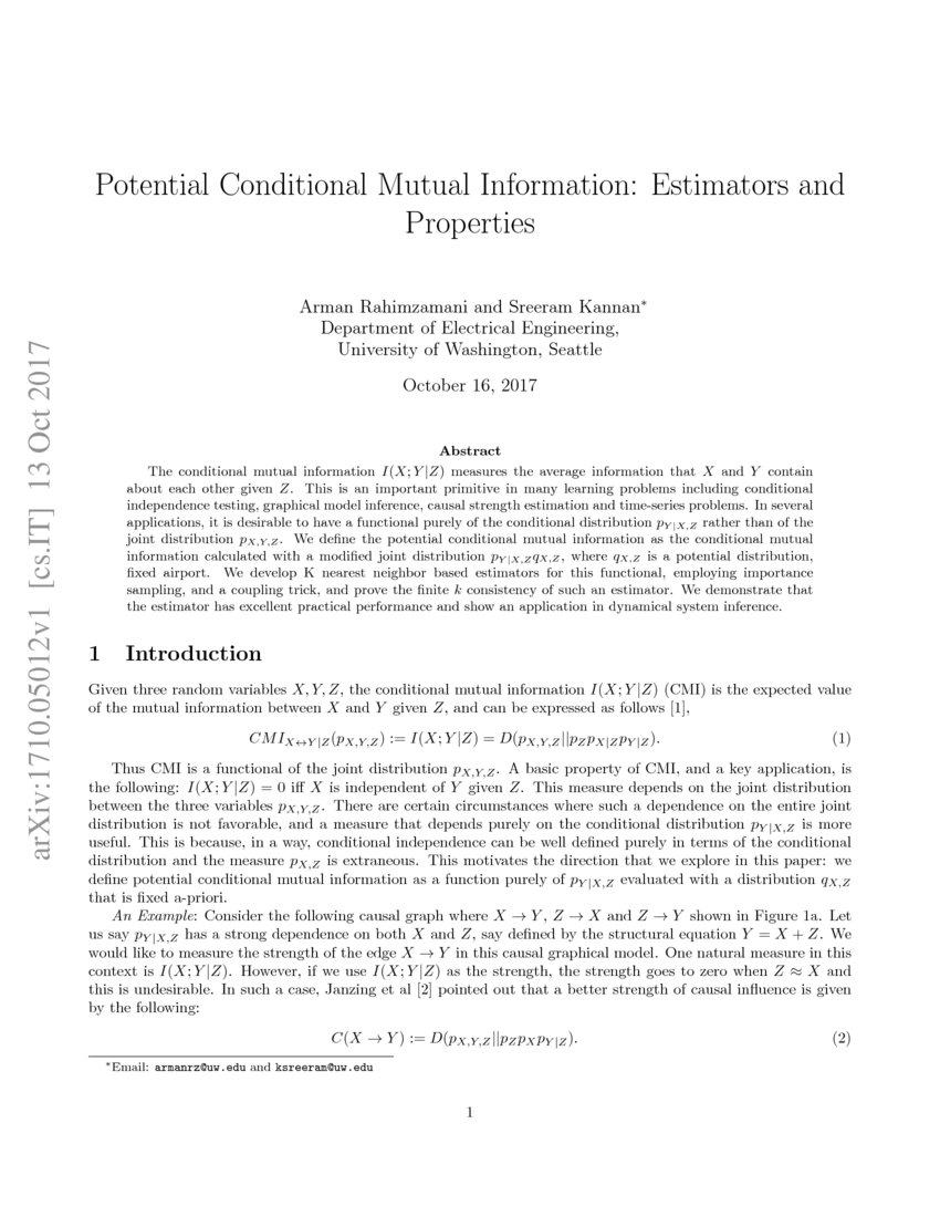 Potential Conditional Mutual Information Estimators Properties And Applications Deepai