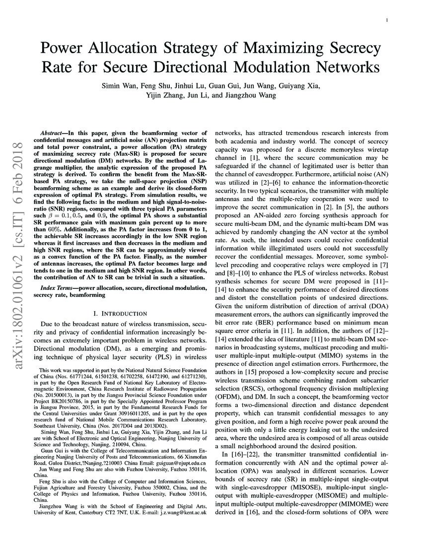 Power Allocation Strategy Of Maximizing Secrecy Rate For Secure