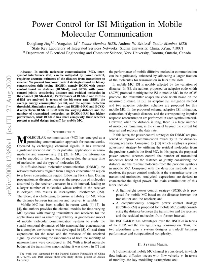 Power Control For Isi Mitigation In Mobile Molecular Communication Deepai