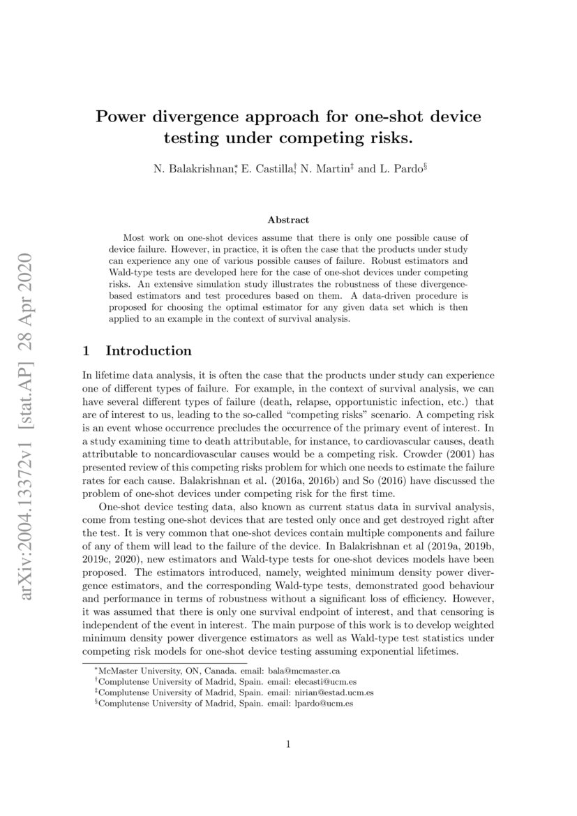 Power divergence approach for one-shot device testing under competing ...