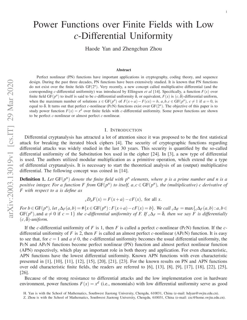 Power Functions Over Finite Fields With Low C Differential Uniformity Deepai 