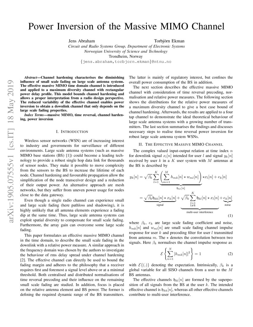 Power Inversion of the Massive MIMO Channel | DeepAI