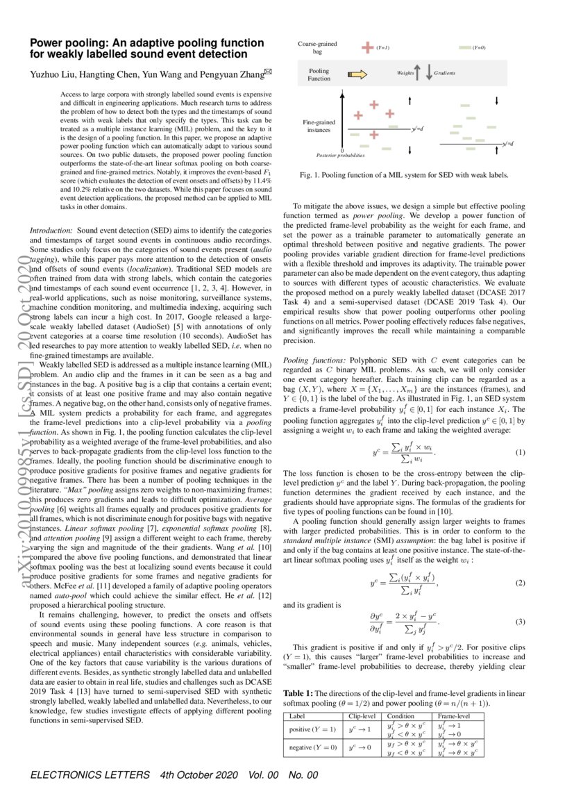Power Pooling An Adaptive Pooling Function For Weakly Labelled Sound