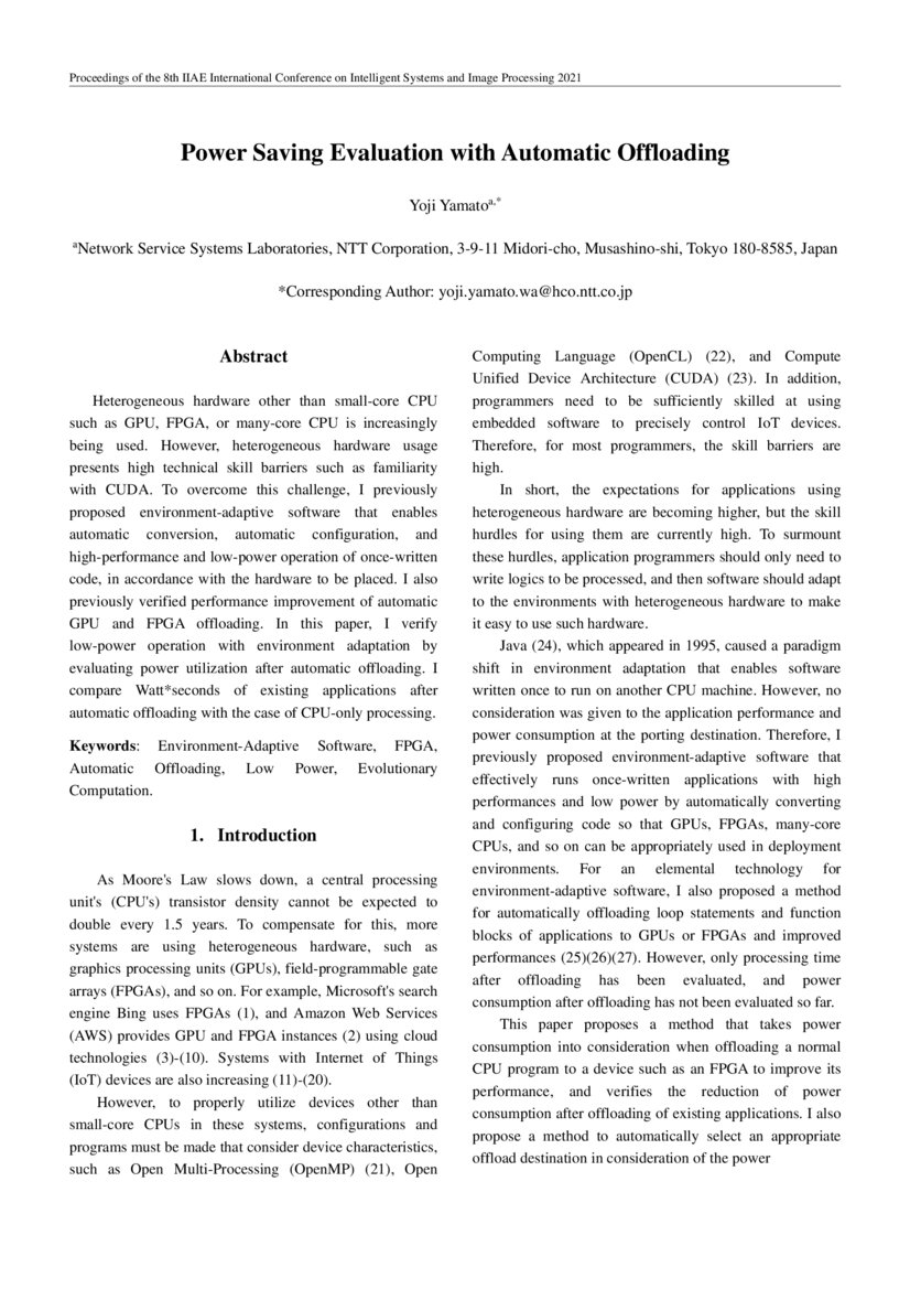 Power Saving Evaluation with Automatic Offloading | DeepAI
