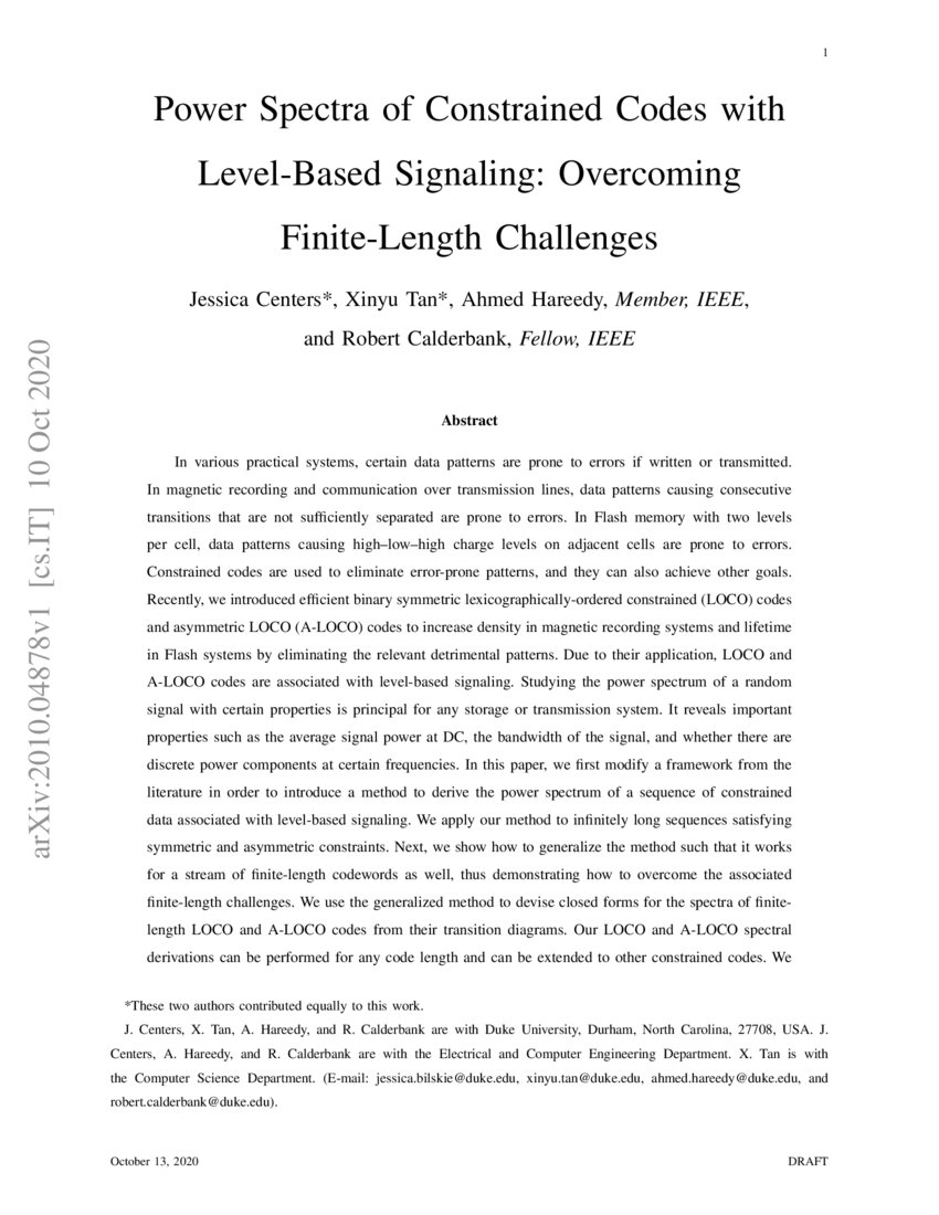 Power Spectra of Constrained Codes with Level-Based Signaling ...