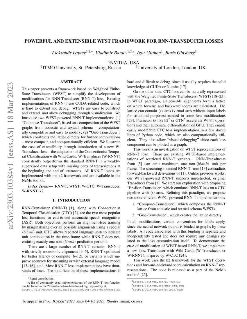 Powerful and Extensible WFST Framework for RNN-Transducer Losses | DeepAI