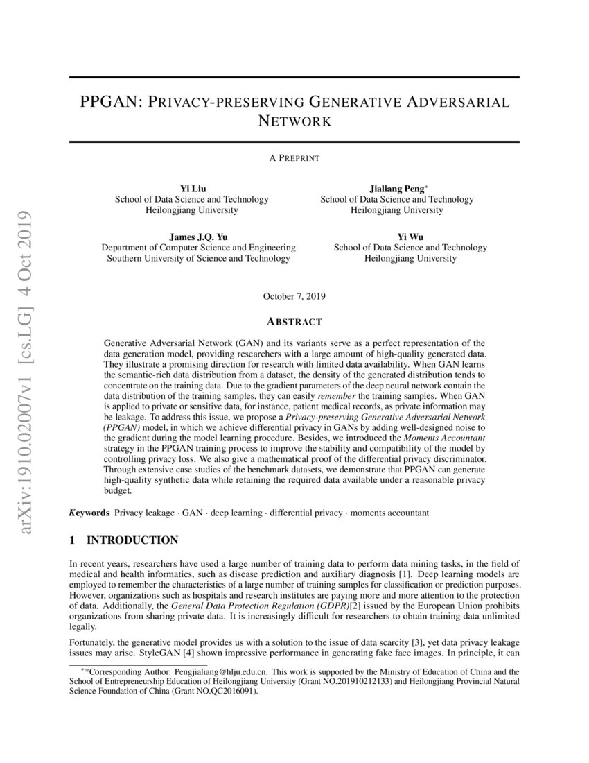 PPGAN: Privacy-preserving Generative Adversarial Network | DeepAI