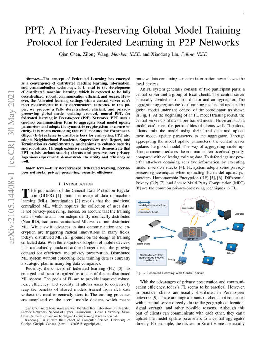 PPT: A Privacy-Preserving Global Model Training Protocol for Federated ...