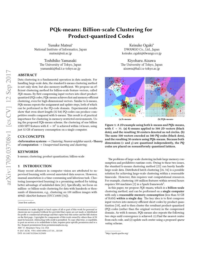 PQk-means: Billion-scale Clustering for Product-quantized Codes | DeepAI