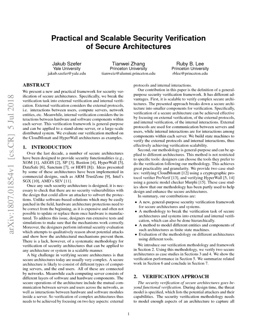 Practical And Scalable Security Verification Of Secure Architectures