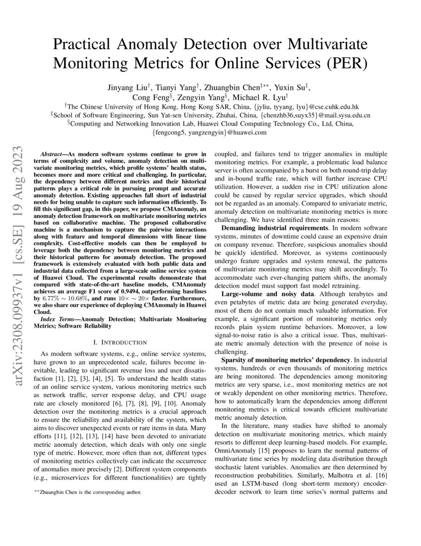 Practical Anomaly Detection Over Multivariate Monitoring Metrics For Online Services Deepai