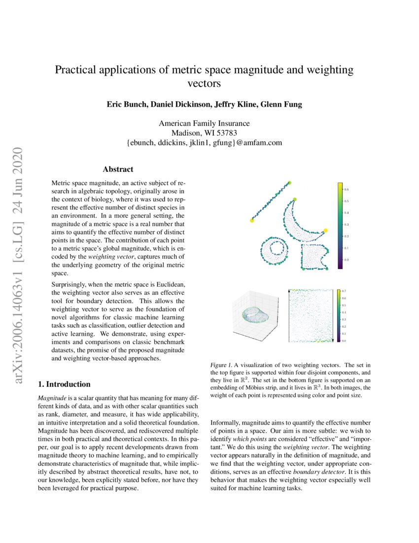 Practical applications of metric space magnitude and weighting vectors ...