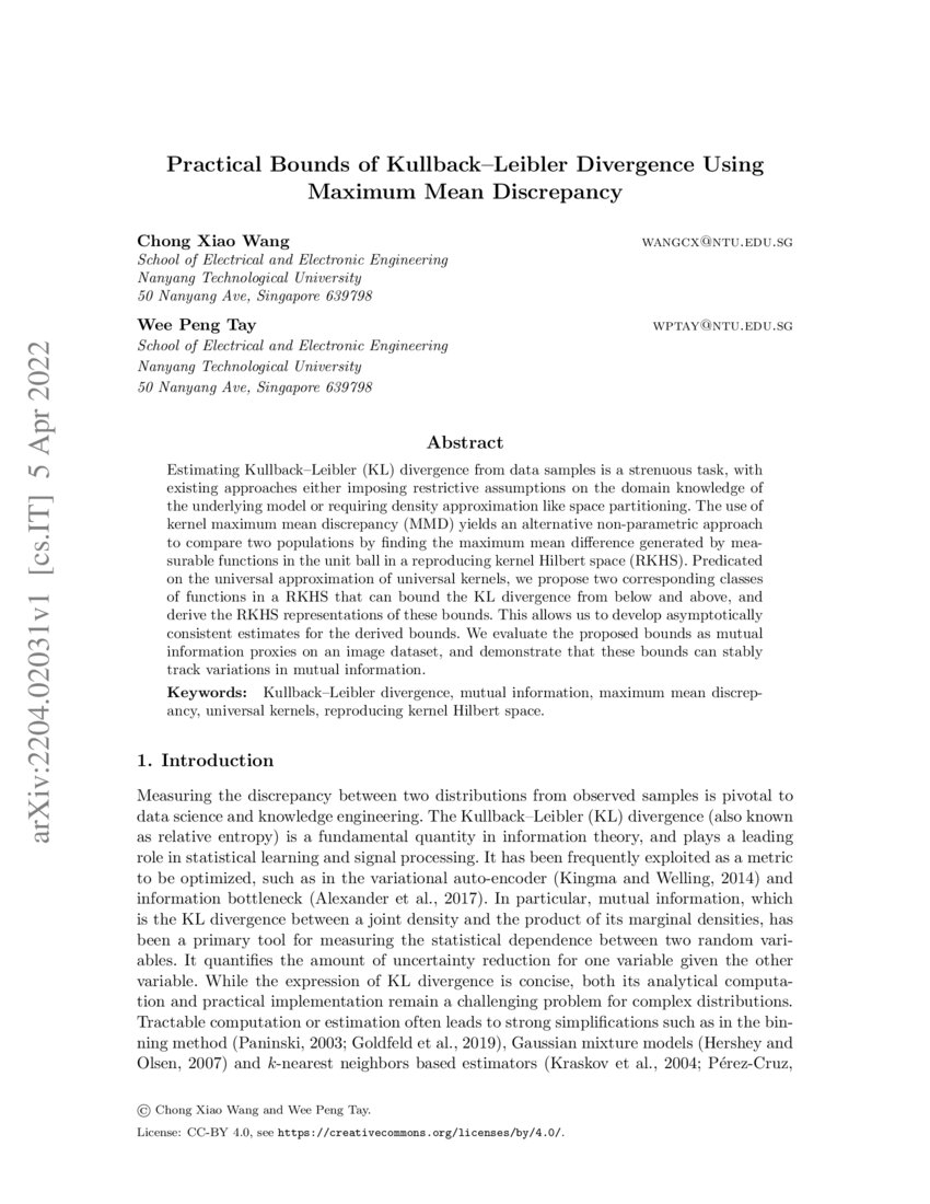 Practical Bounds Of Kullback Leibler Divergence Using Maximum Mean