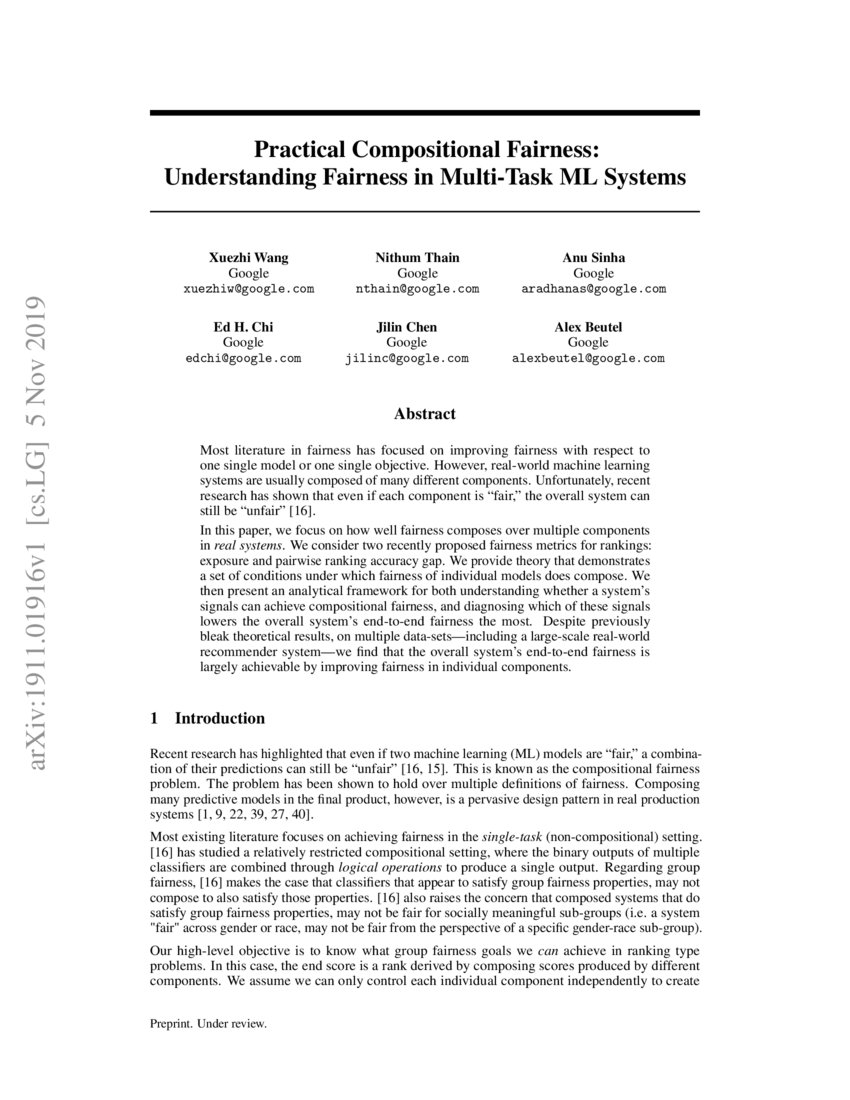 Practical Compositional Fairness: Understanding Fairness in Multi-Task ML Systems | DeepAI