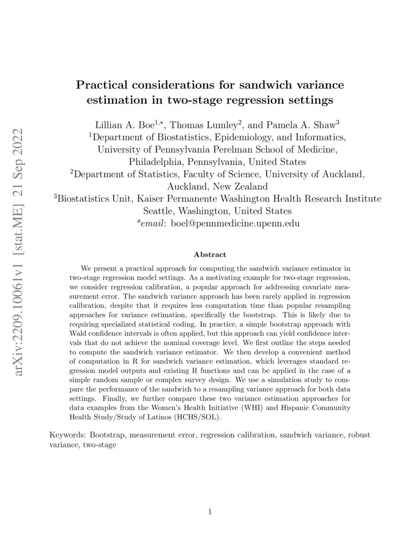 Practical Considerations For Sandwich Variance Estimation In Two Stage