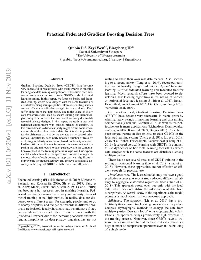 Practical Federated Gradient Boosting Decision Trees | DeepAI