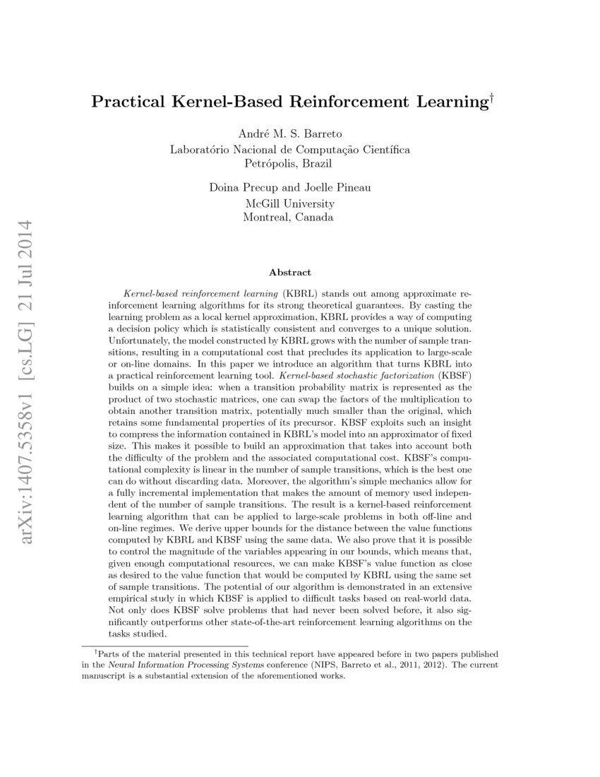 Practical Kernel-Based Reinforcement Learning | DeepAI