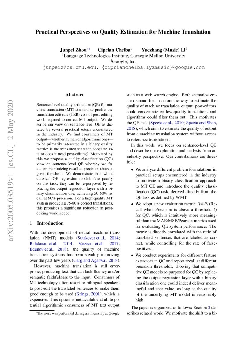Practical Perspectives On Quality Estimation For Machine Translation