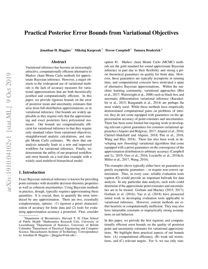 Practical Posterior Error Bounds From Variational Objectives Deepai