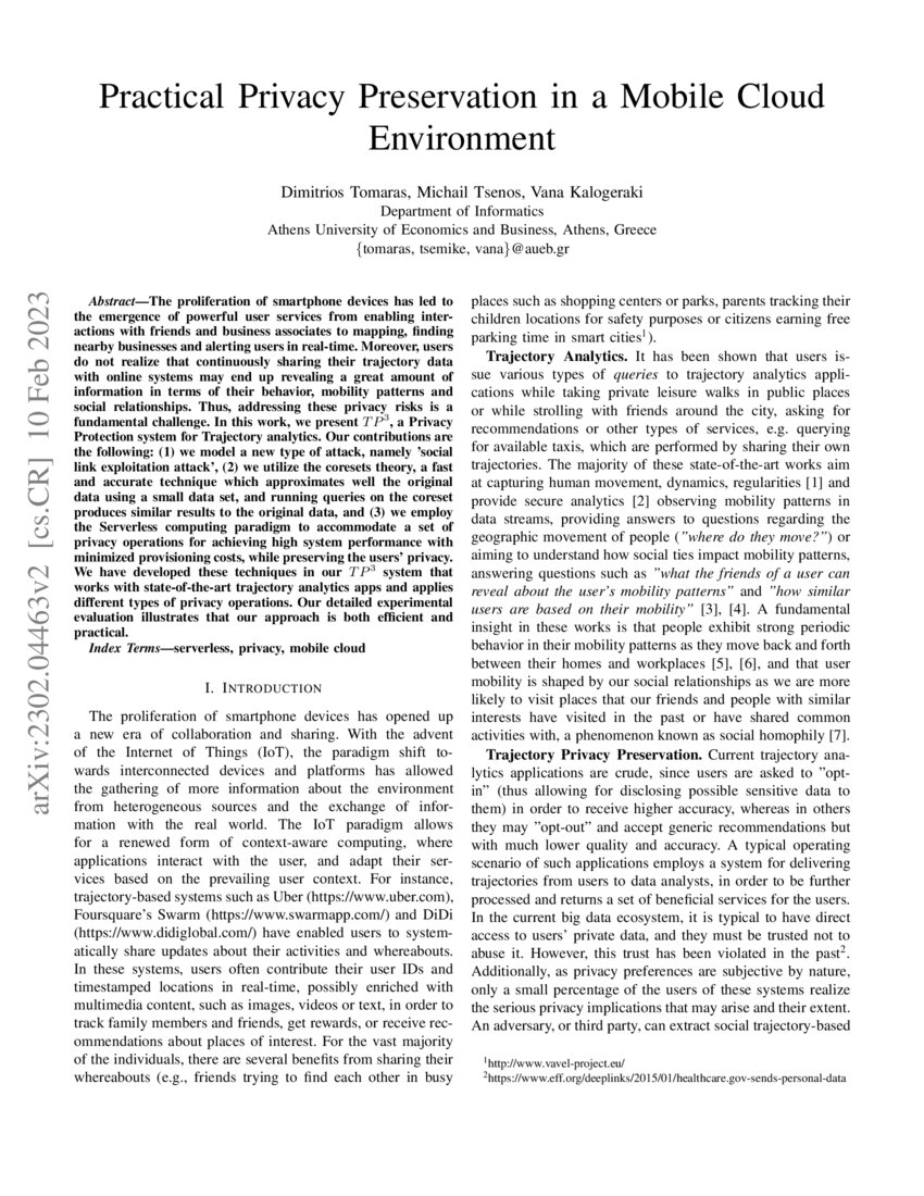 Practical Privacy Preservation In A Mobile Cloud Environment Deepai