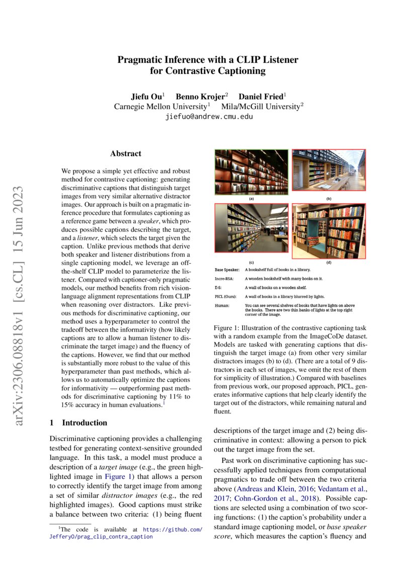 Pragmatic Inference with a CLIP Listener for Contrastive Captioning | DeepAI