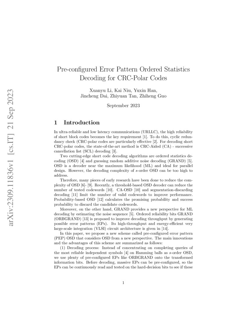 Pre Configured Error Pattern Ordered Statistics Decoding For Crc Polar Codes Deepai