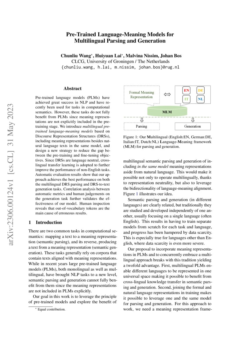 Pre-Trained Language-Meaning Models for Multilingual Parsing and Generation | DeepAI