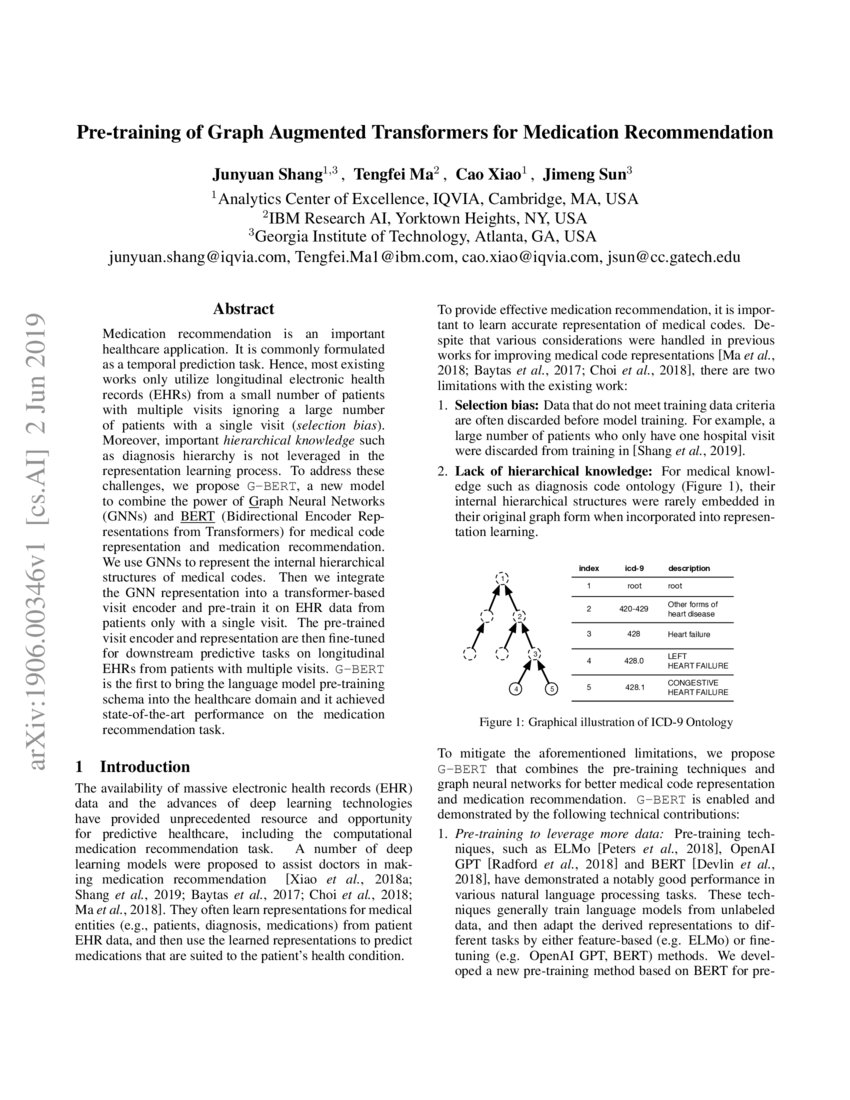 Pre-training of Graph Augmented Transformers for Medication Recommendation | DeepAI