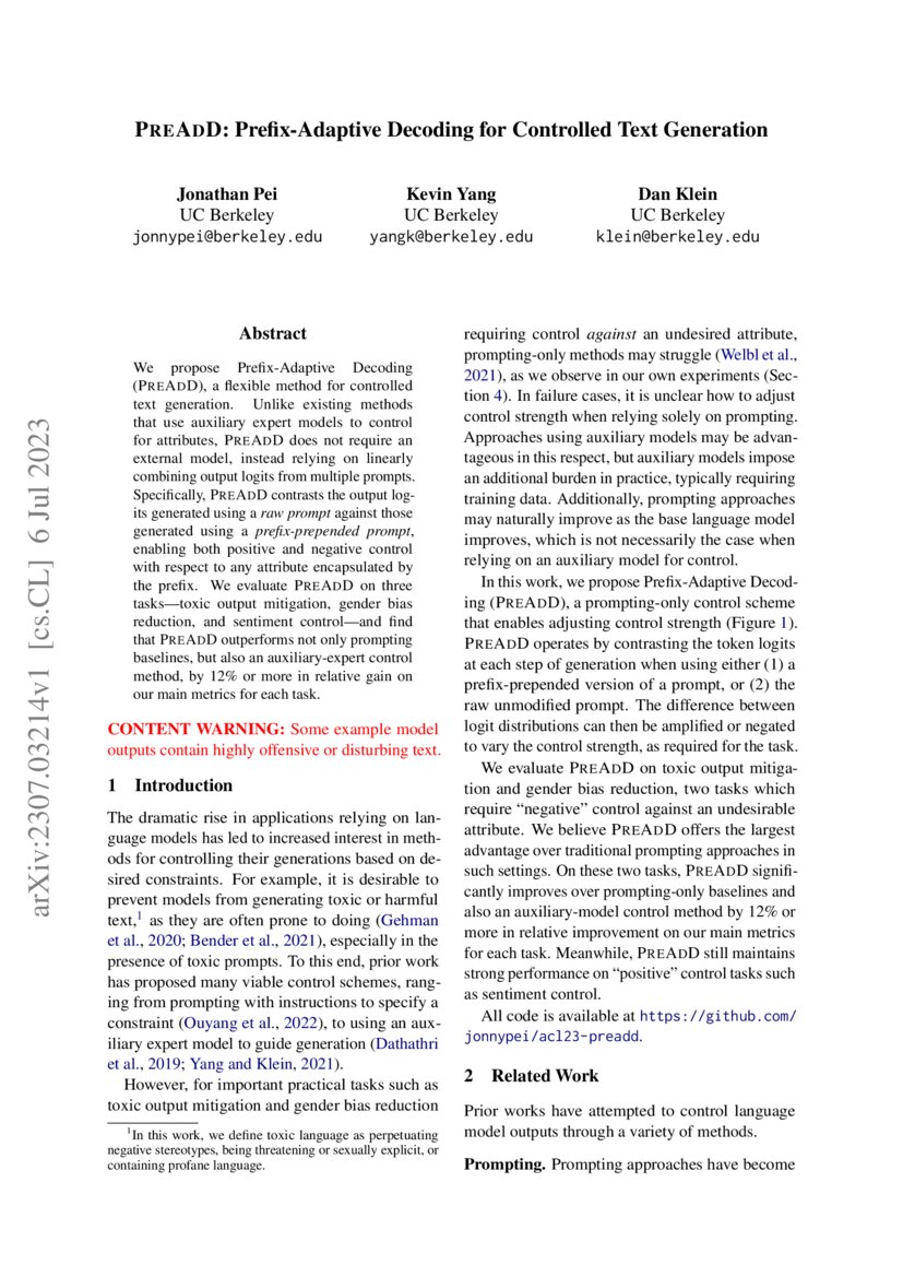 Preadd Prefix Adaptive Decoding For Controlled Text Generation Deepai