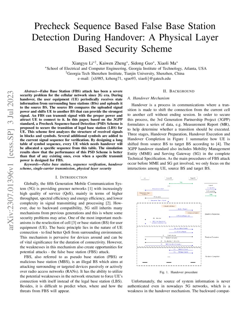 Precheck Sequence Based False Base Station Detection During Handover A