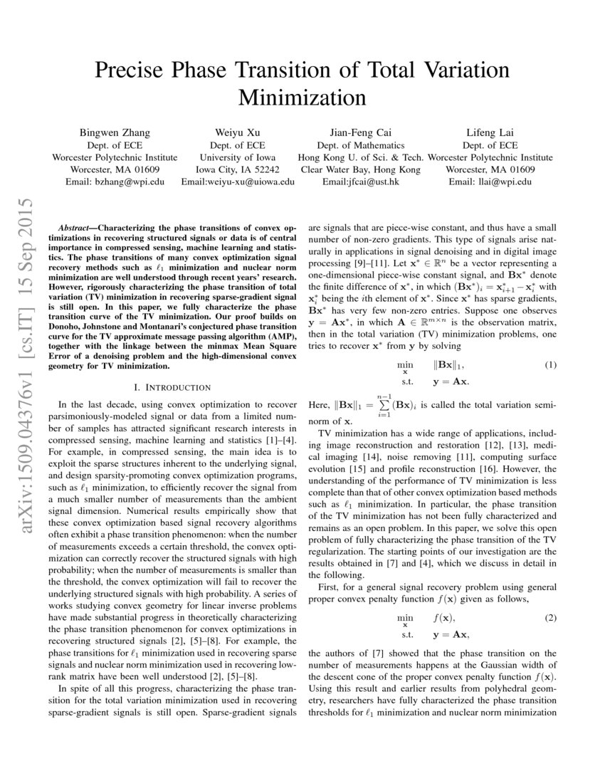 Precise Phase Transition Of Total Variation Minimization Deepai