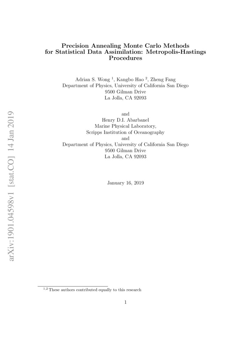 Precision Annealing Monte Carlo Methods for Statistical Data Assimilation: Metropolis-Hastings ...