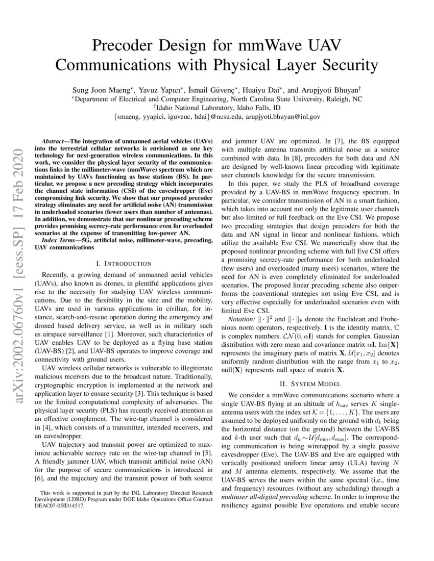 Precoder Design for mmWave UAV Communications with Physical Layer Security | DeepAI