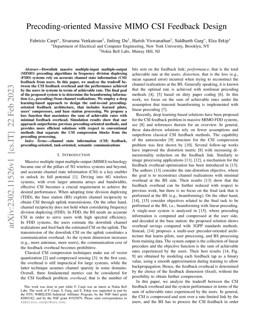 Precoding Oriented Massive Mimo Csi Feedback Design Deepai