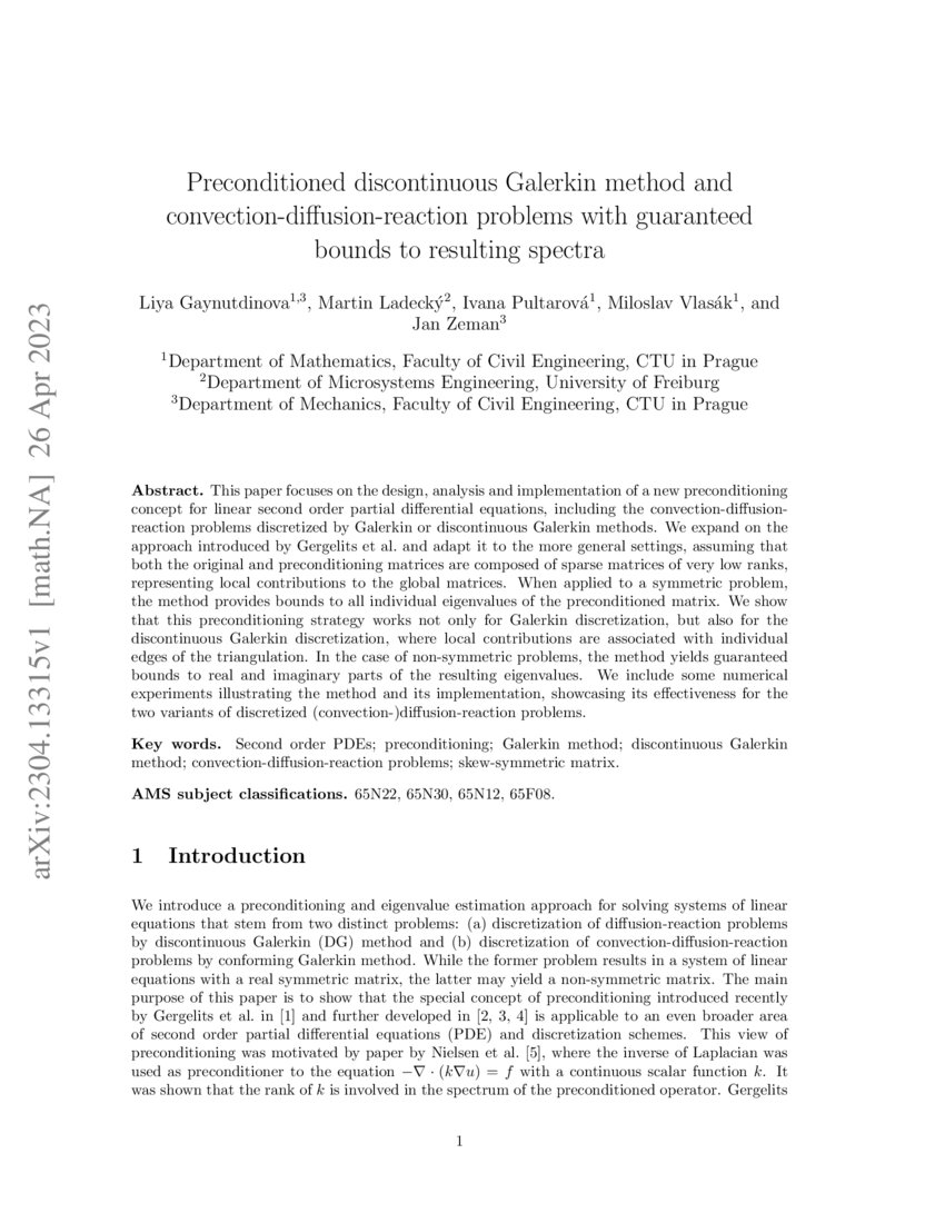 Preconditioned discontinuous Galerkin method and convection-diffusion-reaction problems with ...