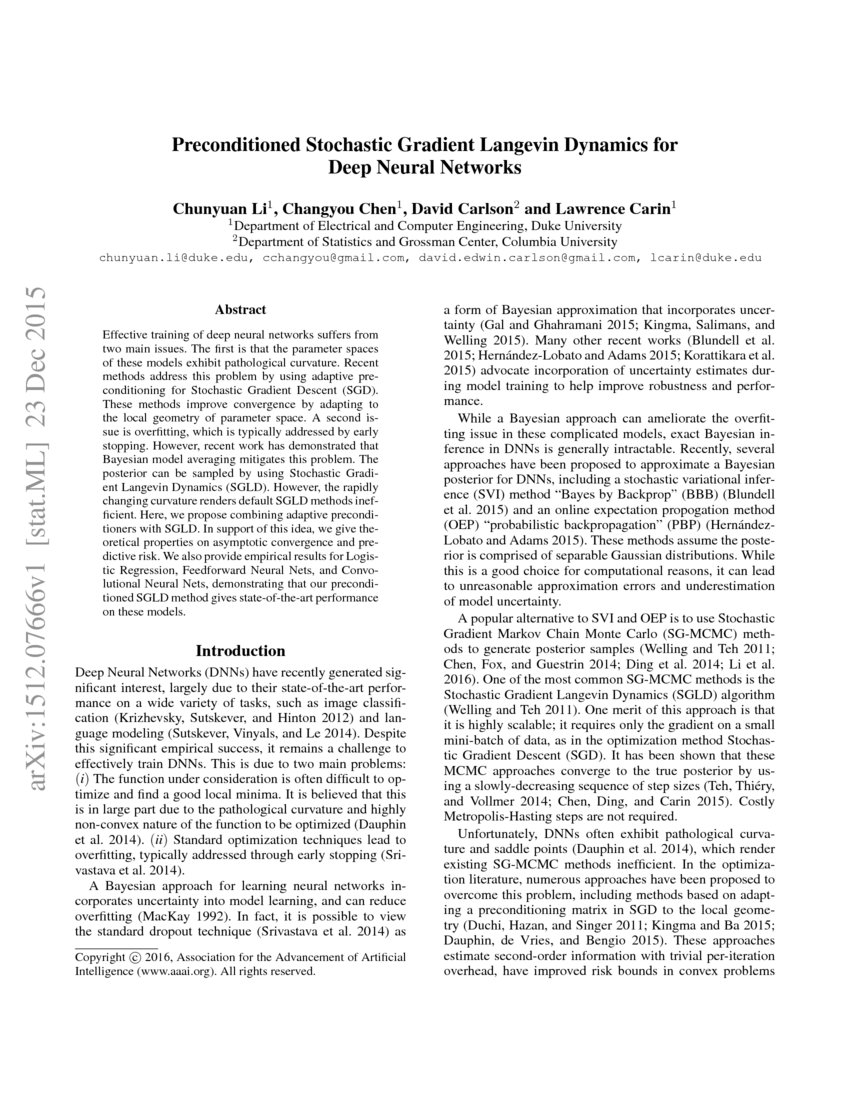 Preconditioned Stochastic Gradient Langevin Dynamics For Deep Neural