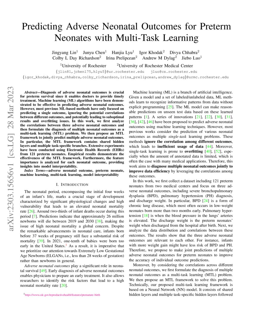 Predicting Adverse Neonatal Outcomes for Preterm Neonates with Multi ...