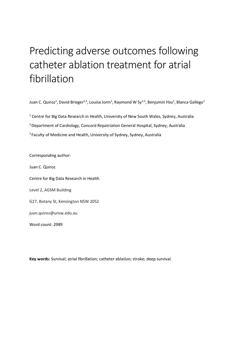Predicting adverse outcomes following catheter ablation treatment for atrial fibrillation | DeepAI