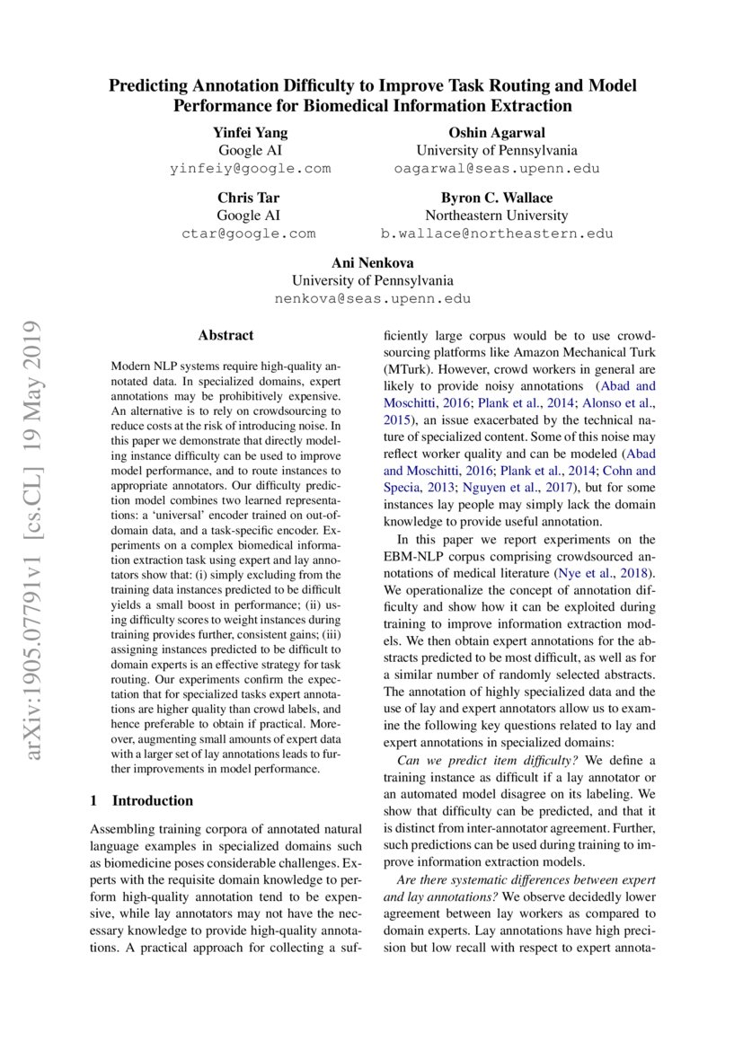 Predicting Annotation Difficulty To Improve Task Routing And Model Performance For Biomedical
