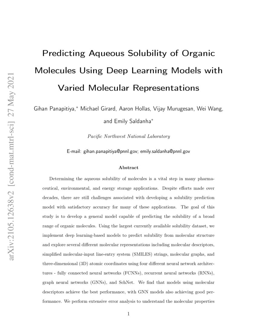 Predicting Aqueous Solubility of Organic Molecules Using Deep Learning Models with Varied ...